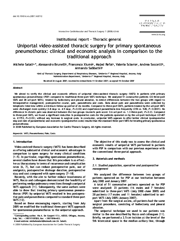 (PDF) Uniportal Video-Assisted Thoracic Surgery for Diagnosis and ...