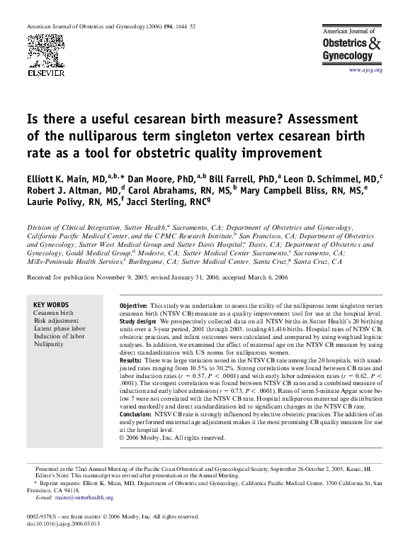 (PDF) Is there a useful cesarean birth measure? Assessment of the ...