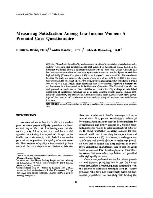 (PDF) Measuring Satisfaction Among Low-Income Women: A Prenatal Care ...