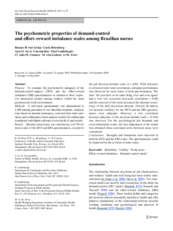 (PDF) The psychometric properties of demand-control and effort–reward ...
