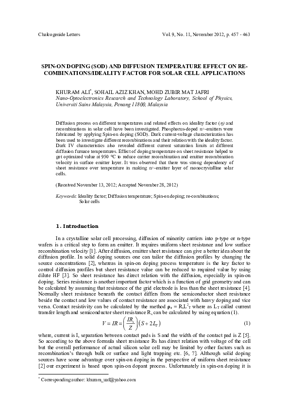 (PDF) SPIN-ON DOPING (SOD) AND DIFFUSION TEMPERATURE EFFECT ON RE ...