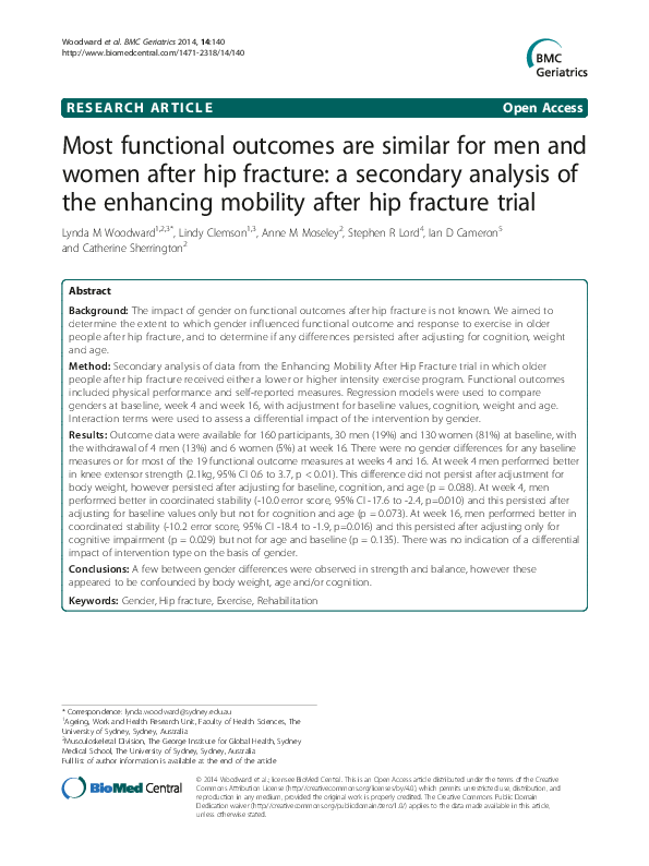 (PDF) Most functional outcomes are similar for men and women after hip ...
