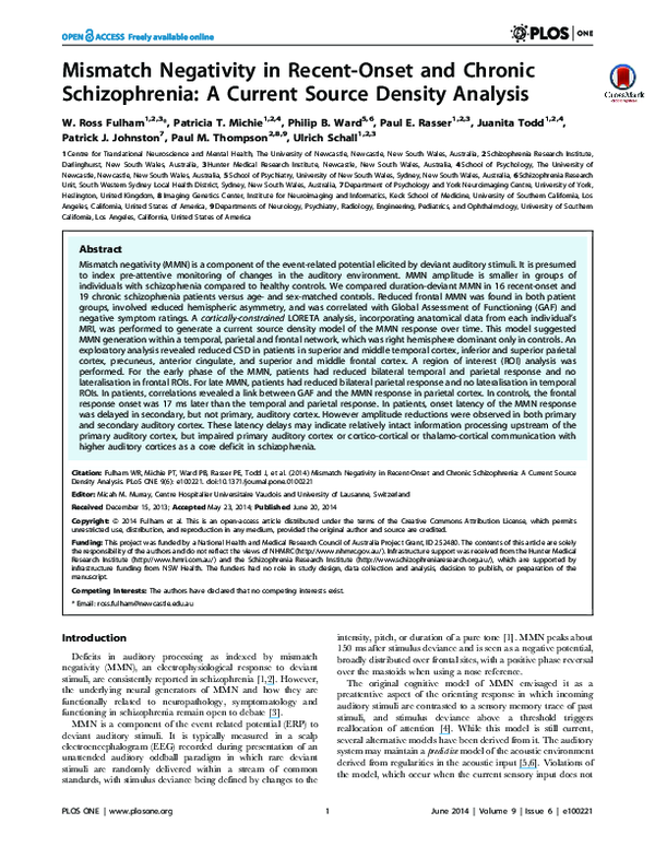 (PDF) Mismatch Negativity in Recent-Onset and Chronic Schizophrenia: A ...