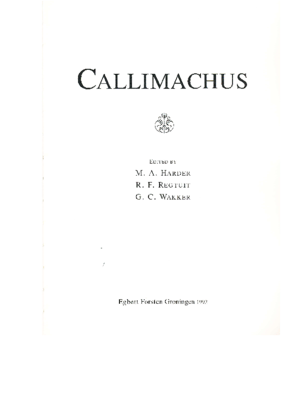 (PDF) Callimachus Back in Rome