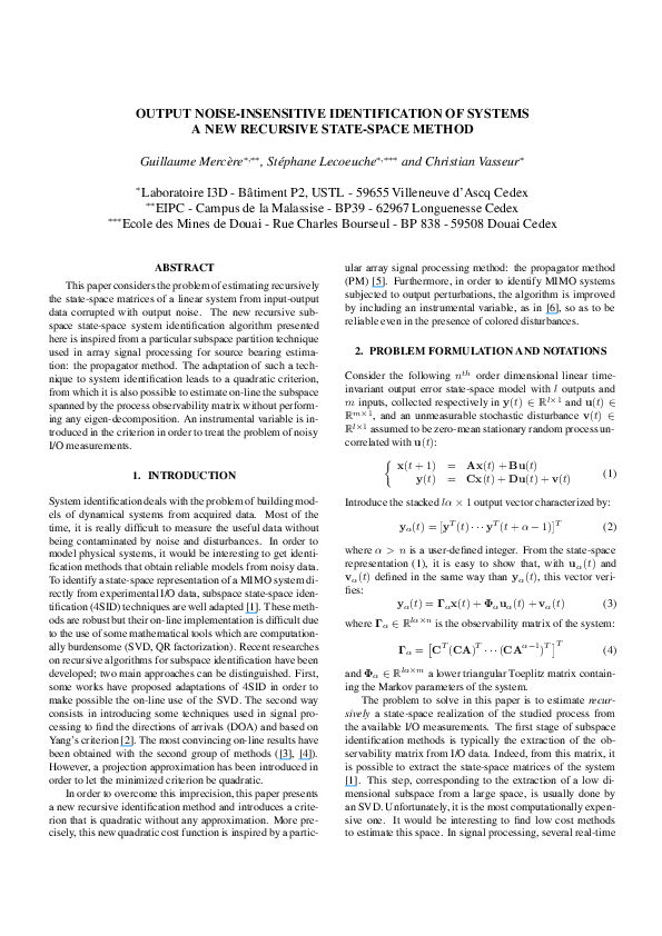 (PDF) Recursive State-Space System Identification with Noise Robustness
