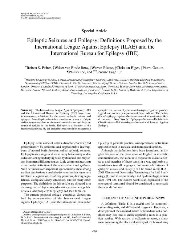 Comment on epileptic seizures and epilepsy: Definitions proposed by the ...