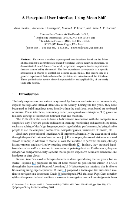 (PDF) A Perceptual User Interface Using Mean Shift