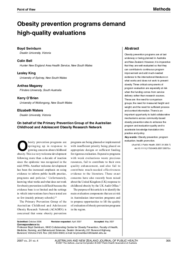 (PDF) Obesity prevention programs demand high-quality evaluations