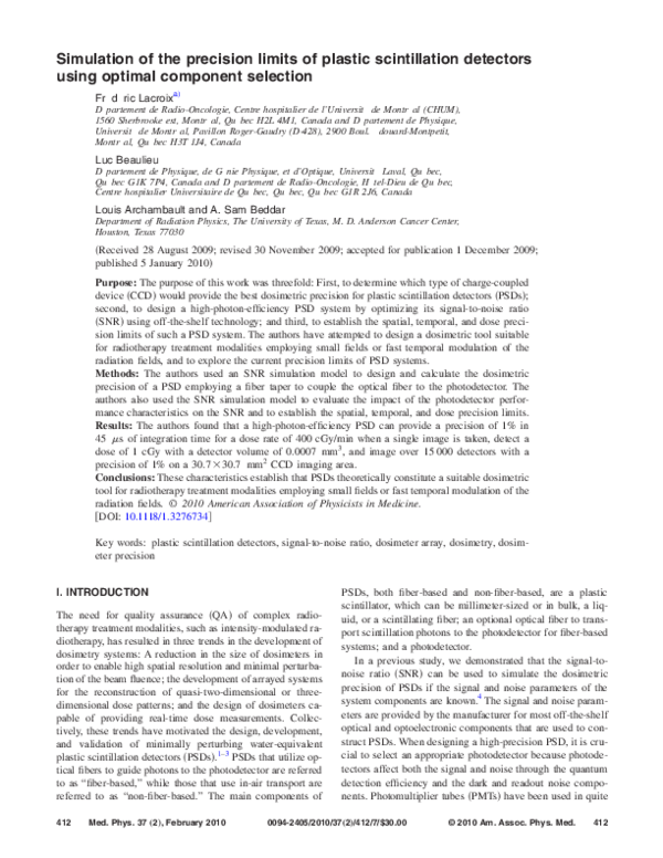 (PDF) Simulation of the precision limits of plastic scintillation ... (PDF) Simulation of the precision limits of plastic scintillation ...