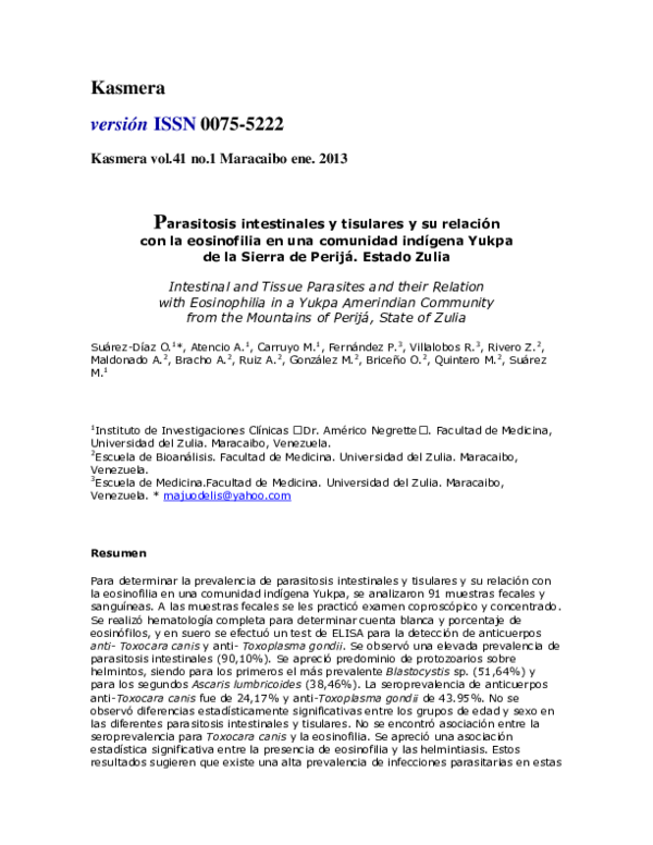 (PDF) Toxocariasis, eosinofilia y parasitosis intestinales en escolares ...