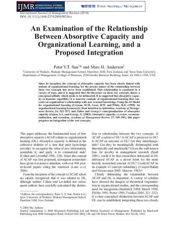 (PDF) An Examination of the Relationship Between Absorptive Capacity and Organizational Learning ...