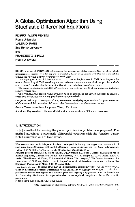 (PDF) A global optimization algorithm using stochastic differential equations