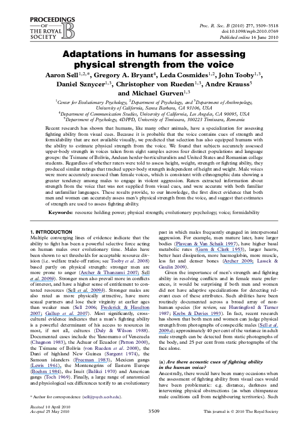 (PDF) Adaptations in humans for assessing physical strength from