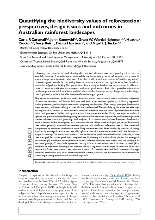 (PDF) Measuring the Restoration of Rainforest Biodiversity: A case ...