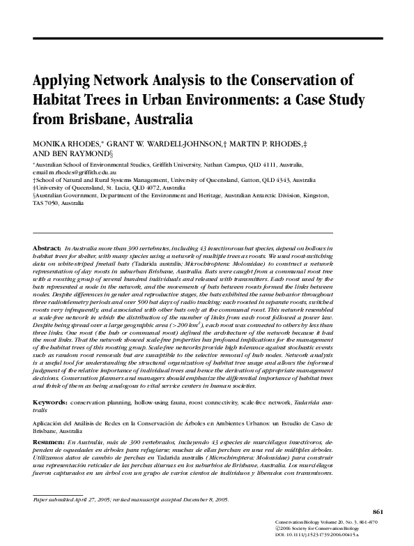 (PDF) Applying Network Analysis to the Conservation of Habitat Trees in Urban Environments: a ...