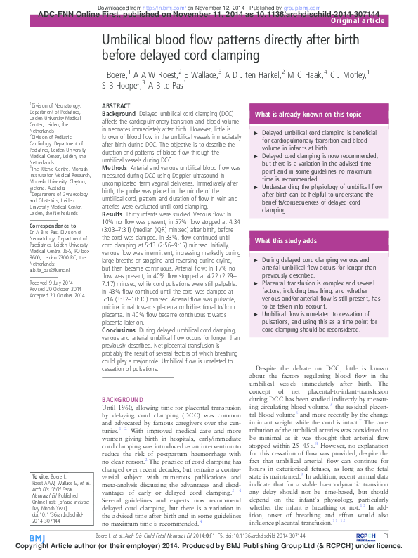 (PDF) Umbilical blood flow patterns directly after birth before delayed ...