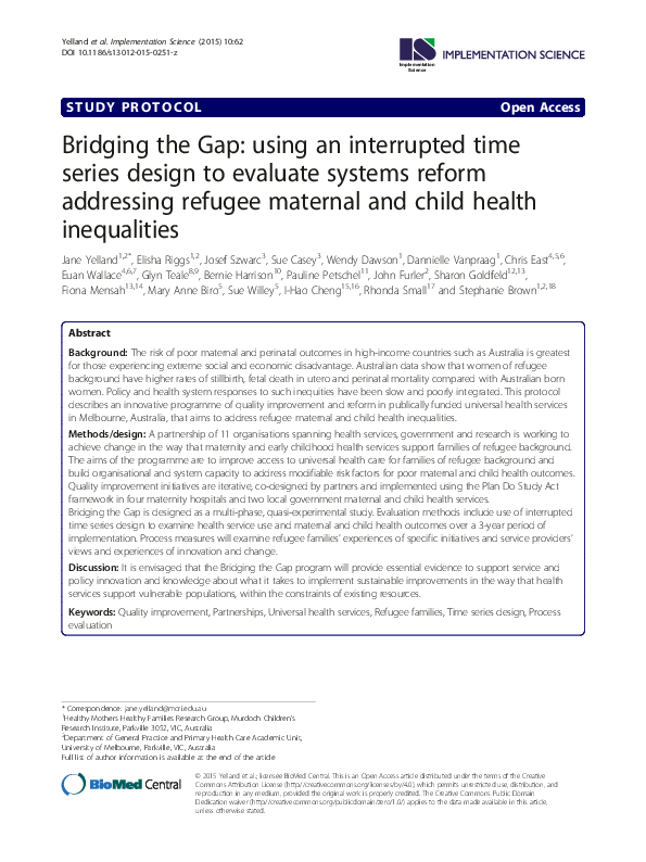 (PDF) Bridging the Gap: using an interrupted time series design to evaluate systems reform ...