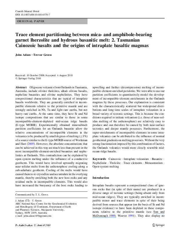 (PDF) Trace element partitioning between mica- and amphibole-bearing garnet lherzolite and ...