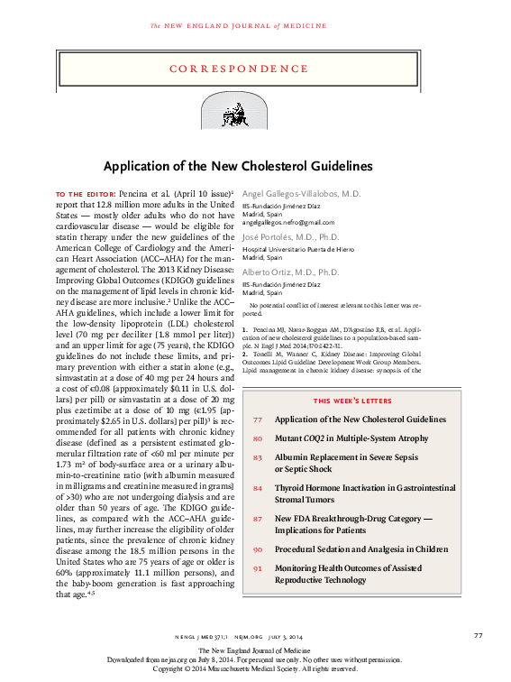 (PDF) Application of the new cholesterol guidelines