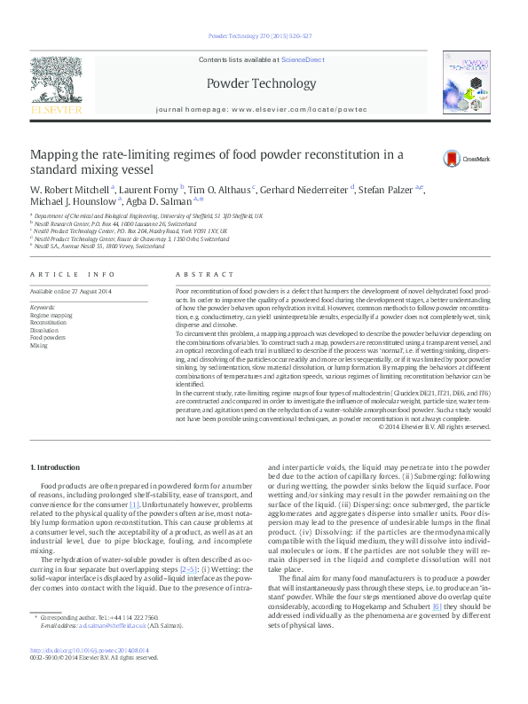(PDF) Mapping the rate-limiting regimes of food powder reconstitution ...