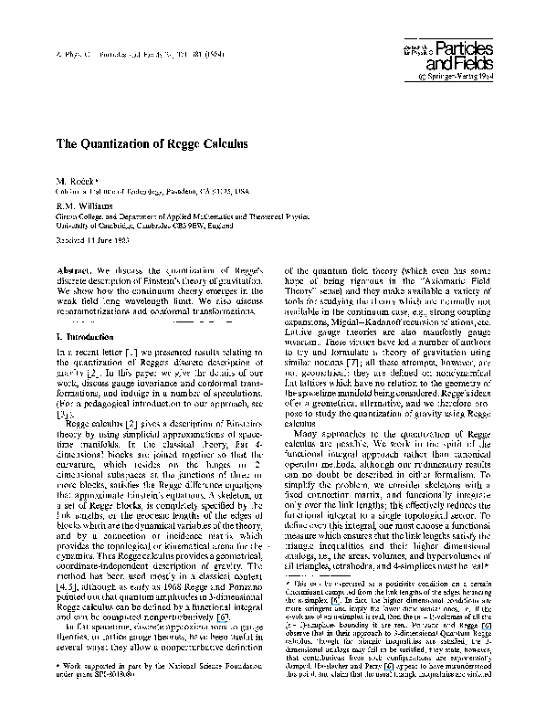 (PDF) The quantization of Regge calculus
