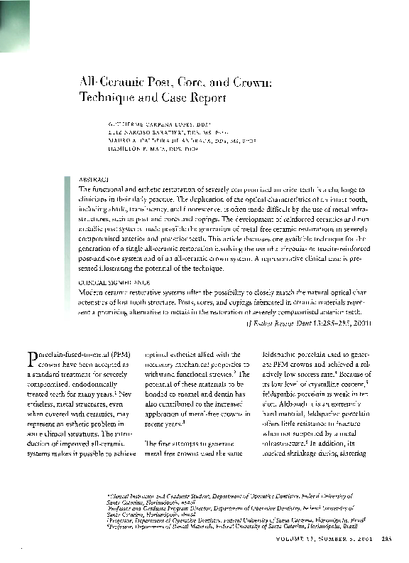 (PDF) All-Ceramic Post, Core, and Crown: Technique and Case Report