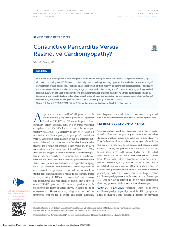(PDF) Constrictive Pericarditis Versus Restrictive Cardiomyopathy