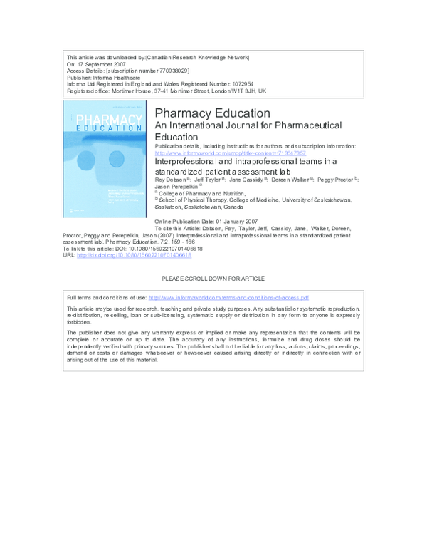 (PDF) Interprofessional and intraprofessional teams in a standardized ...