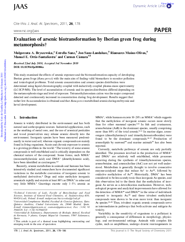 (PDF) Evaluation of arsenic biotransformation by Iberian green frog ...