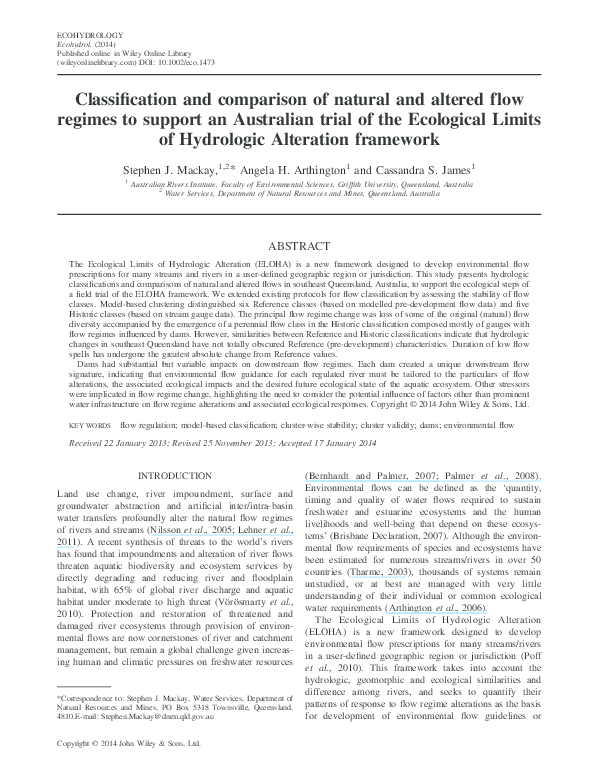 (PDF) Classification and comparison of natural and altered flow regimes ...