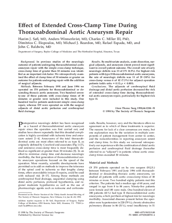 (PDF) Effect of extended cross-clamp time during thoracoabdominal ...
