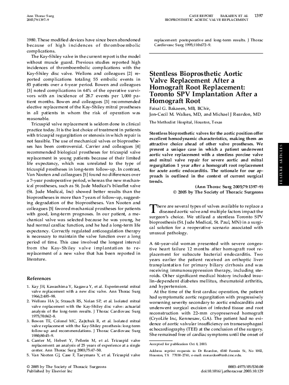 (PDF) Stentless Bioprosthetic Aortic Valve Replacement After a ...