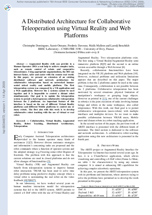 (PDF) A Distributed Architecture for Collaborative Teleoperation using Virtual Reality and Web ...