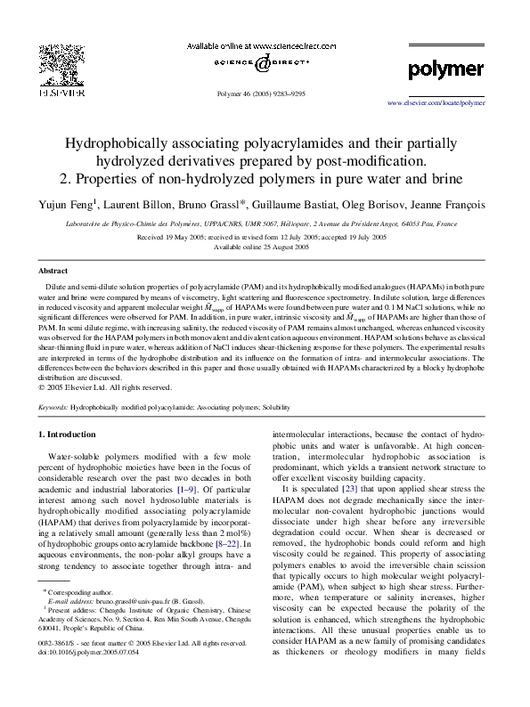 (PDF) Hydrophobically associating polyacrylamides and their partially ...