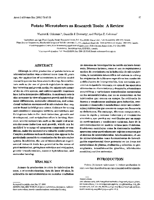 (PDF) Potato microtuber production and performance: A review