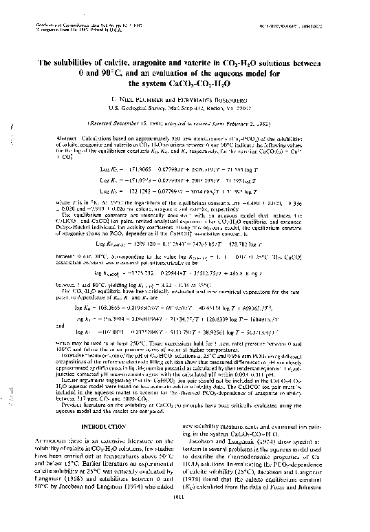 (PDF) The solubilities of calcite, aragonite and vaterite in CO2-H2O solutions between 0 and 90 ...