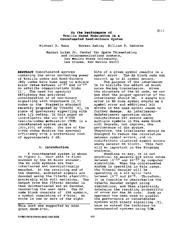 (PDF) On the Performance of Trellis Coded Modulation in a Concatenated Reed-Bolomon Systern