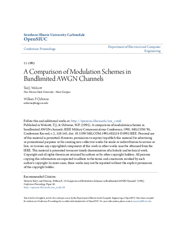 (PDF) A comparison of modulation schemes in bandlimited AWGN channels