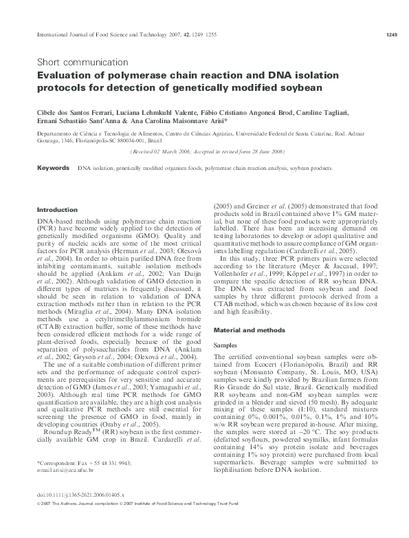 (PDF) Evaluation of polymerase chain reaction and DNA isolation protocols for detection of ...