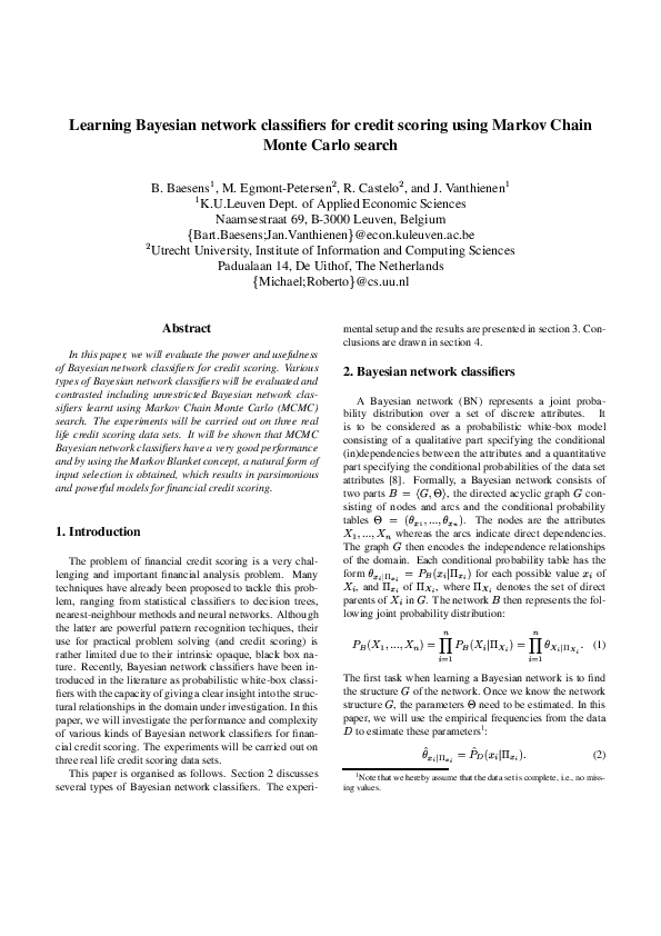 Pdf Learning Bayesian Network Classifiers For Credit Scoring Using