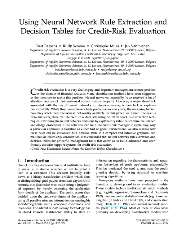 (PDF) Using Neural Network Rule Extraction and Decision Tables for Credit-Risk Evaluation
