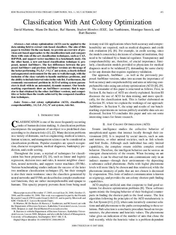 (PDF) Classification With Ant Colony Optimization