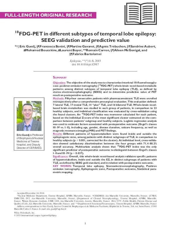 (PDF) 18 FDG-PET in different subtypes of temporal lobe epilepsy: SEEG ...