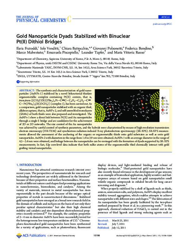 (PDF) Gold Nanoparticle Dyads Stabilized with Binuclear Pt(II) Dithiol ...