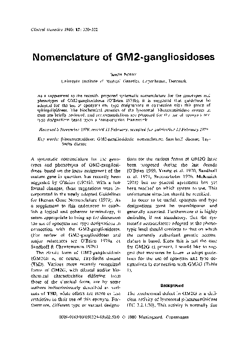 (PDF) Nomenclature of GM2-gangliosidoses
