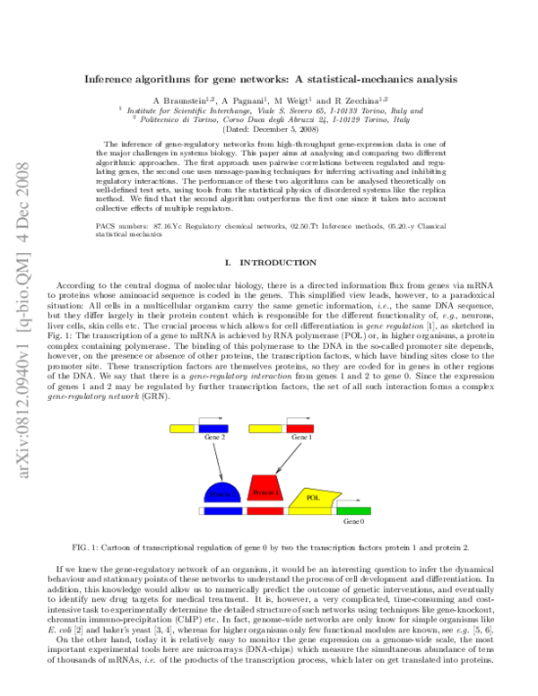 (PDF) Inference algorithms for gene networks: a statistical mechanics ... (PDF) Inference algorithms for gene networks: a statistical mechanics ...