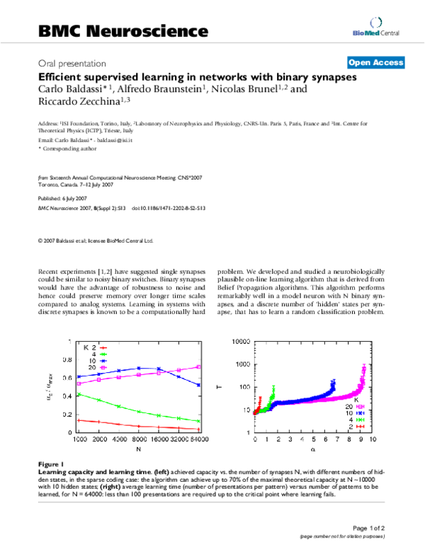 (PDF) Efficient supervised learning in networks with binary synapses | Riccardo Zecchina ...
