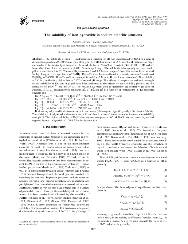 (PDF) The solubility of iron hydroxide in sodium chloride solutions