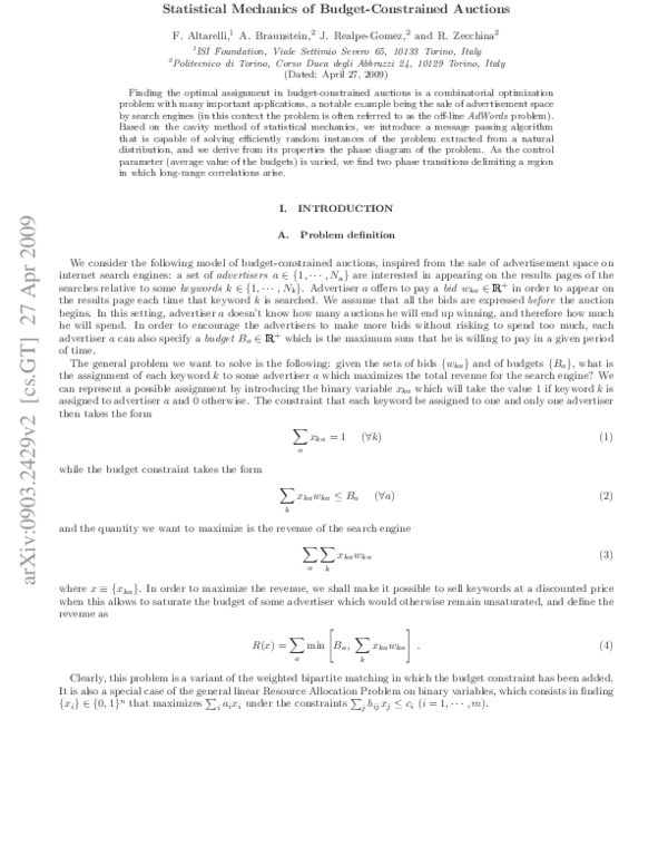 (PDF) Statistical mechanics of budget-constrained auctions