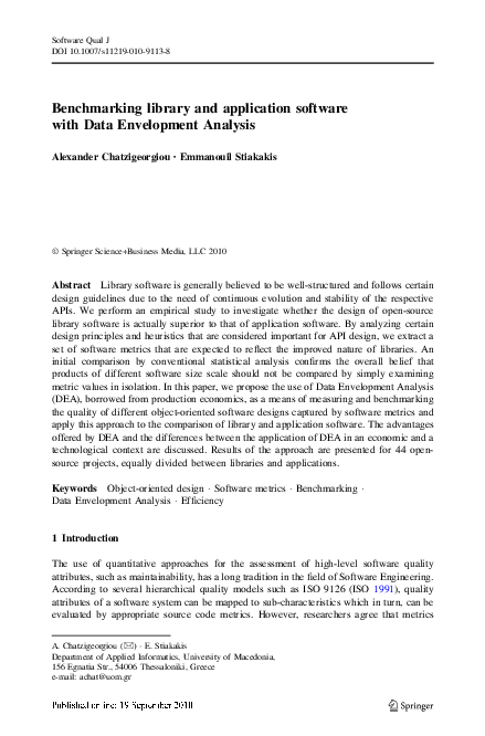 (PDF) Benchmarking library and application software with Data Envelopment Analysis | Emmanouil ...